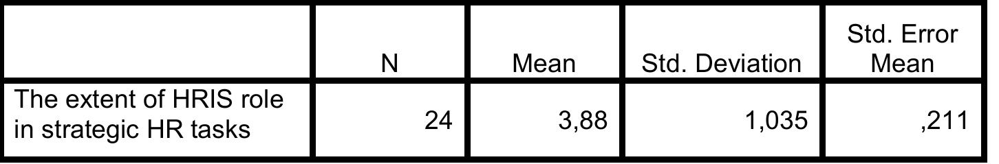 (i) one-sample statistics the extent of hris role in