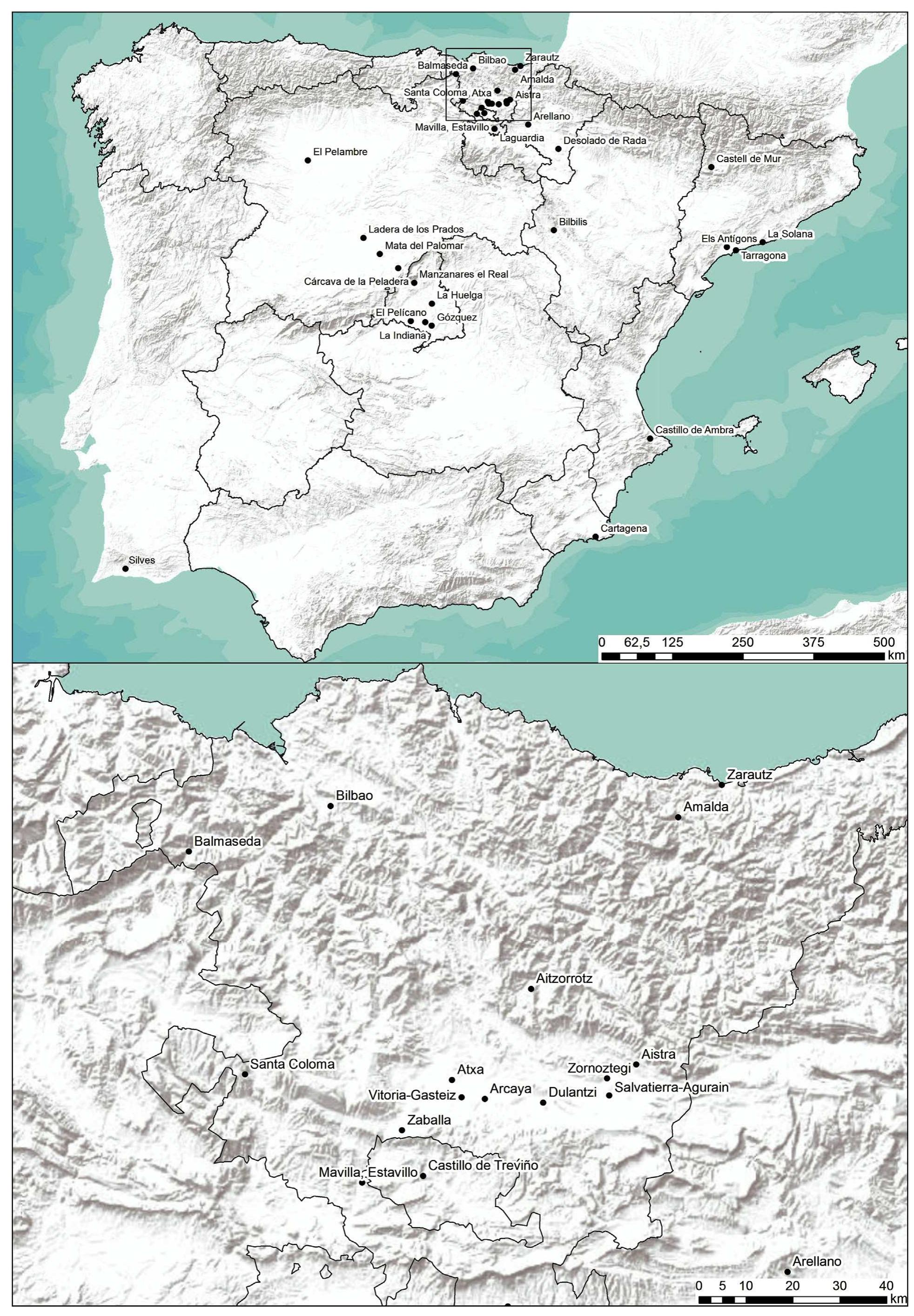 Map of the iberian peninsula showing the location of the