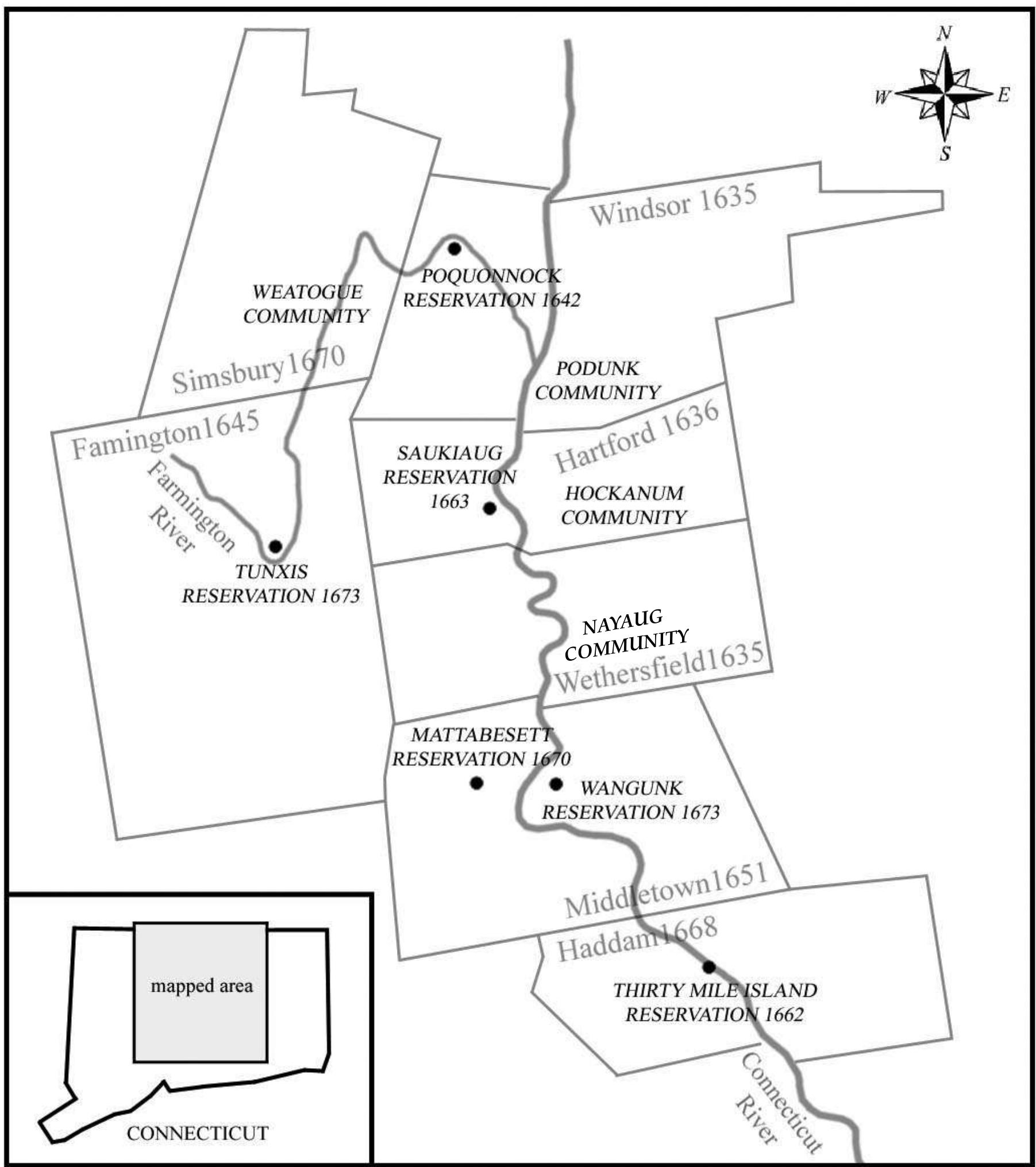 2. the map above shows central connecticut towns, native