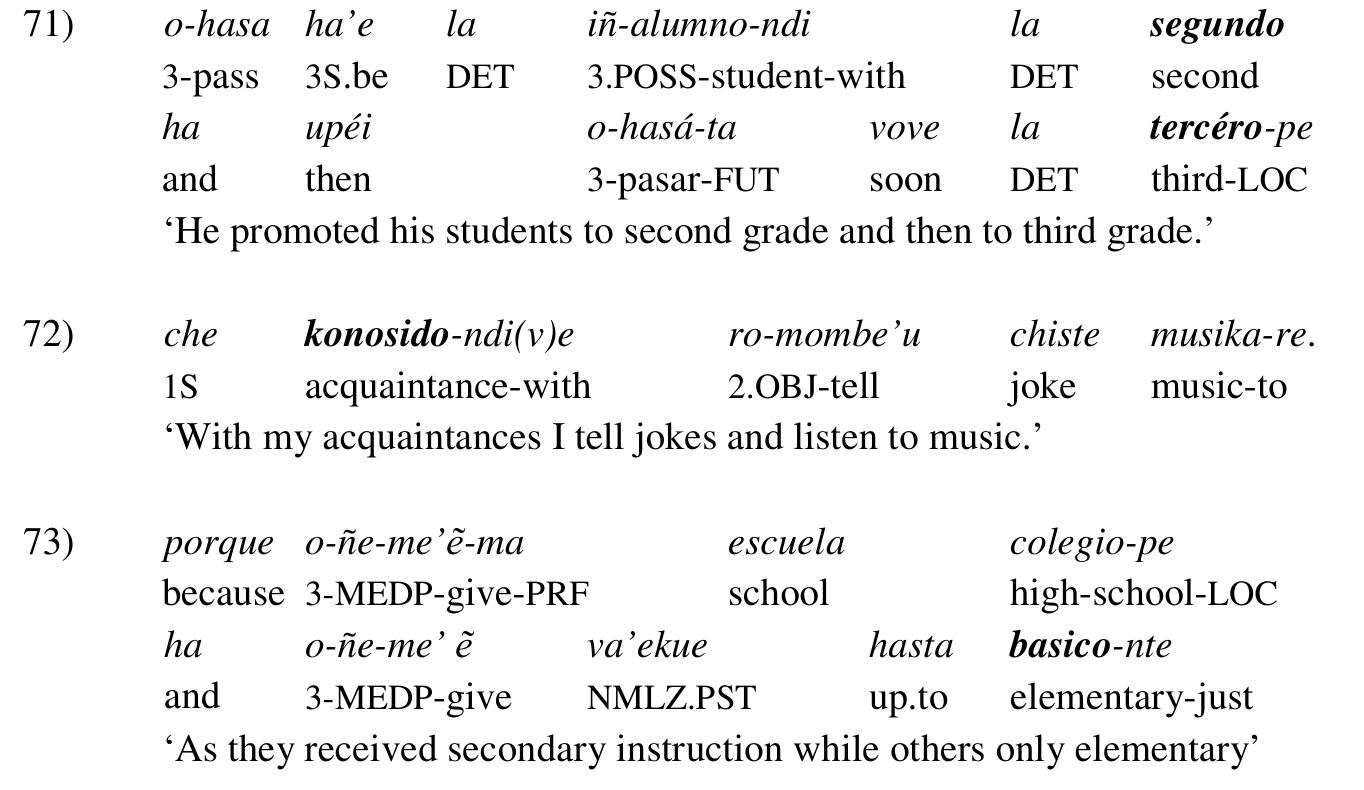 The following examples illustrate loan adjectives used as