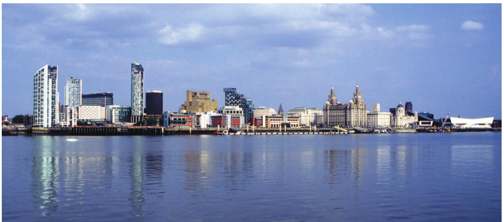 Panorama of the liverpool waterfront from the seaward