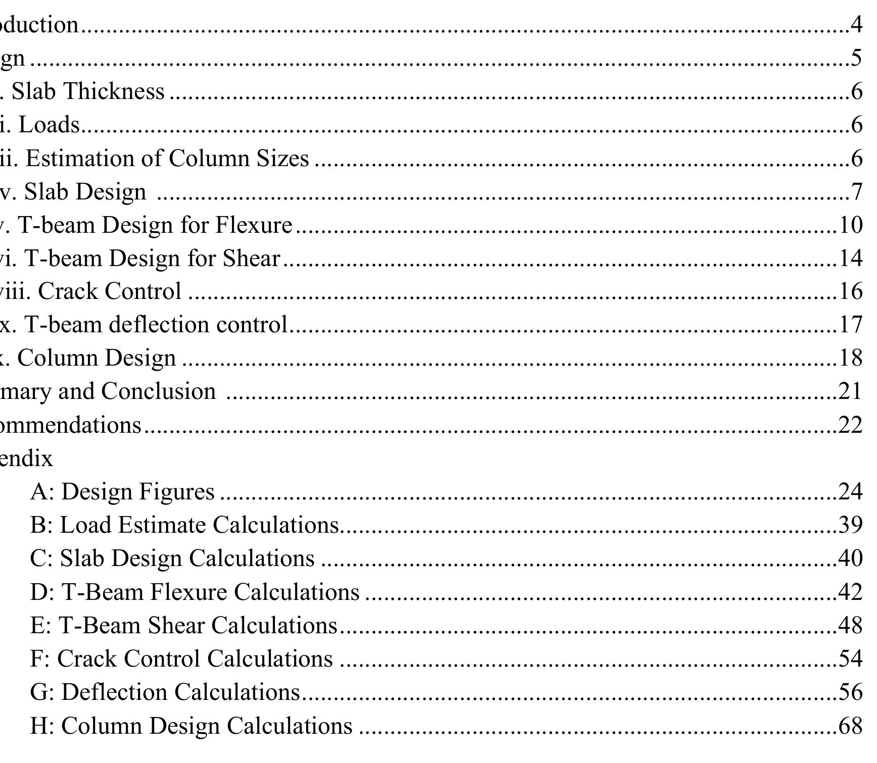 Table 1 - Structural Design of % Story Building for