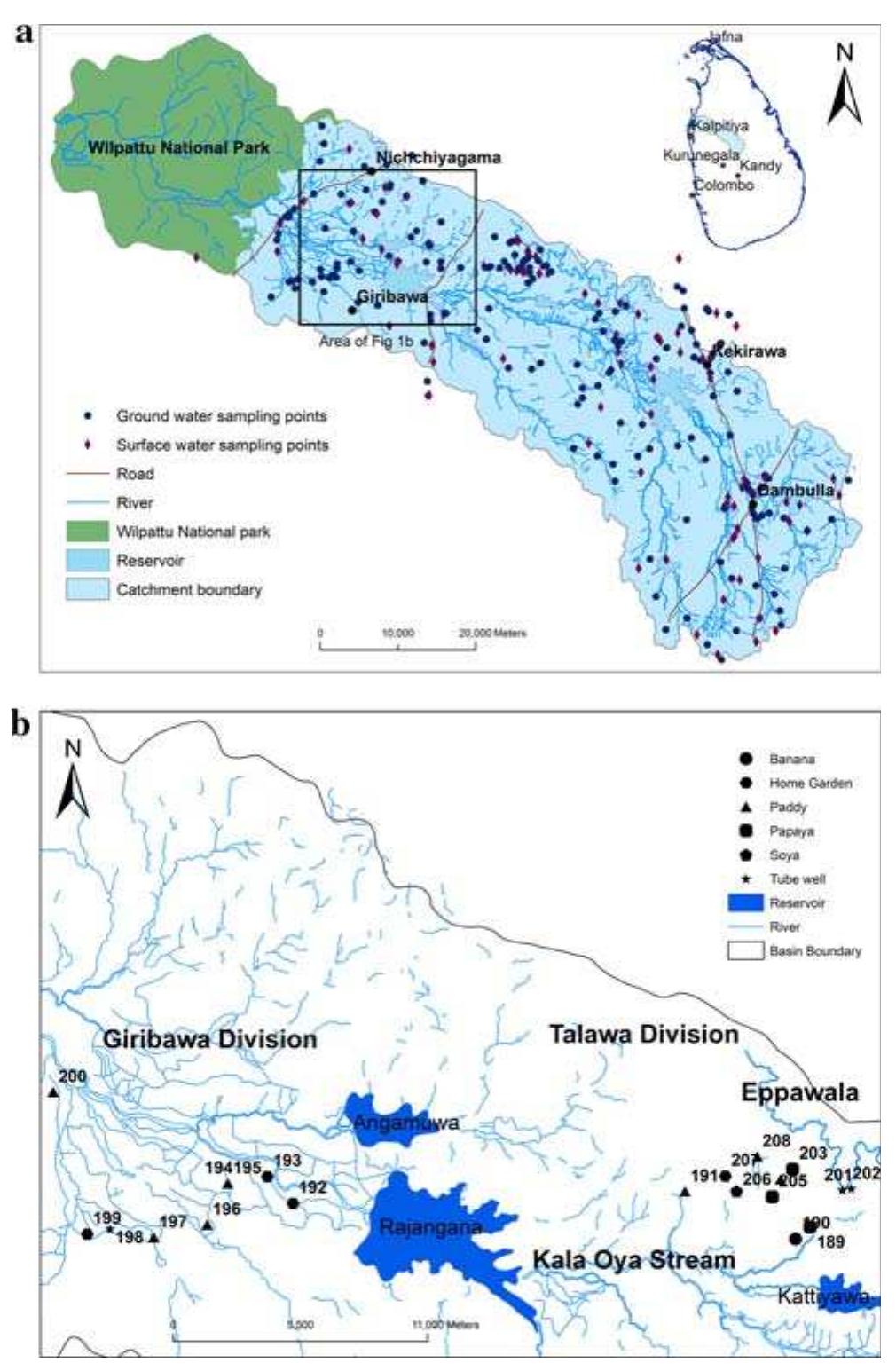A map showing sampling points and location of the study area