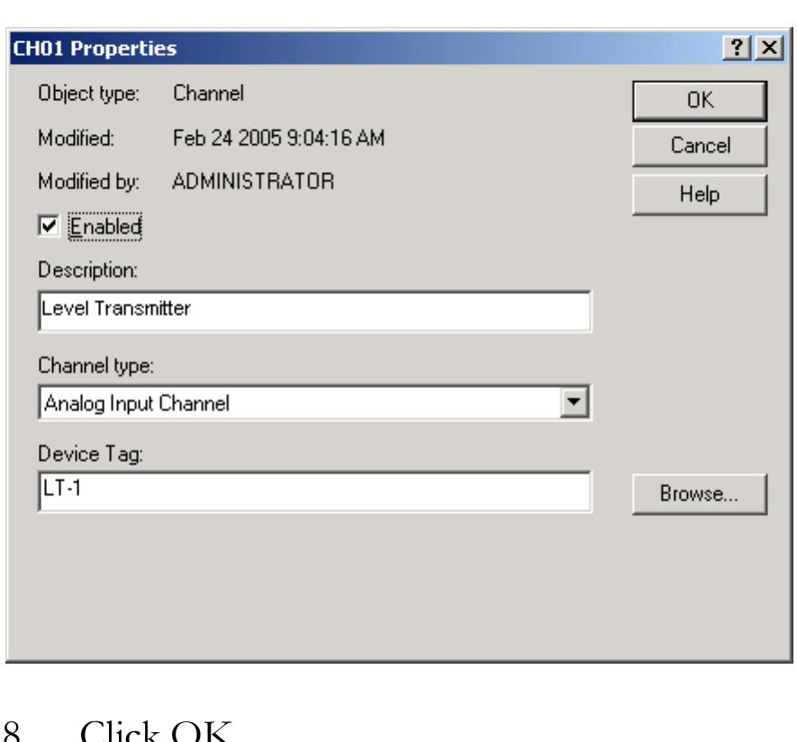 The channel properties box now looks like this: to configure