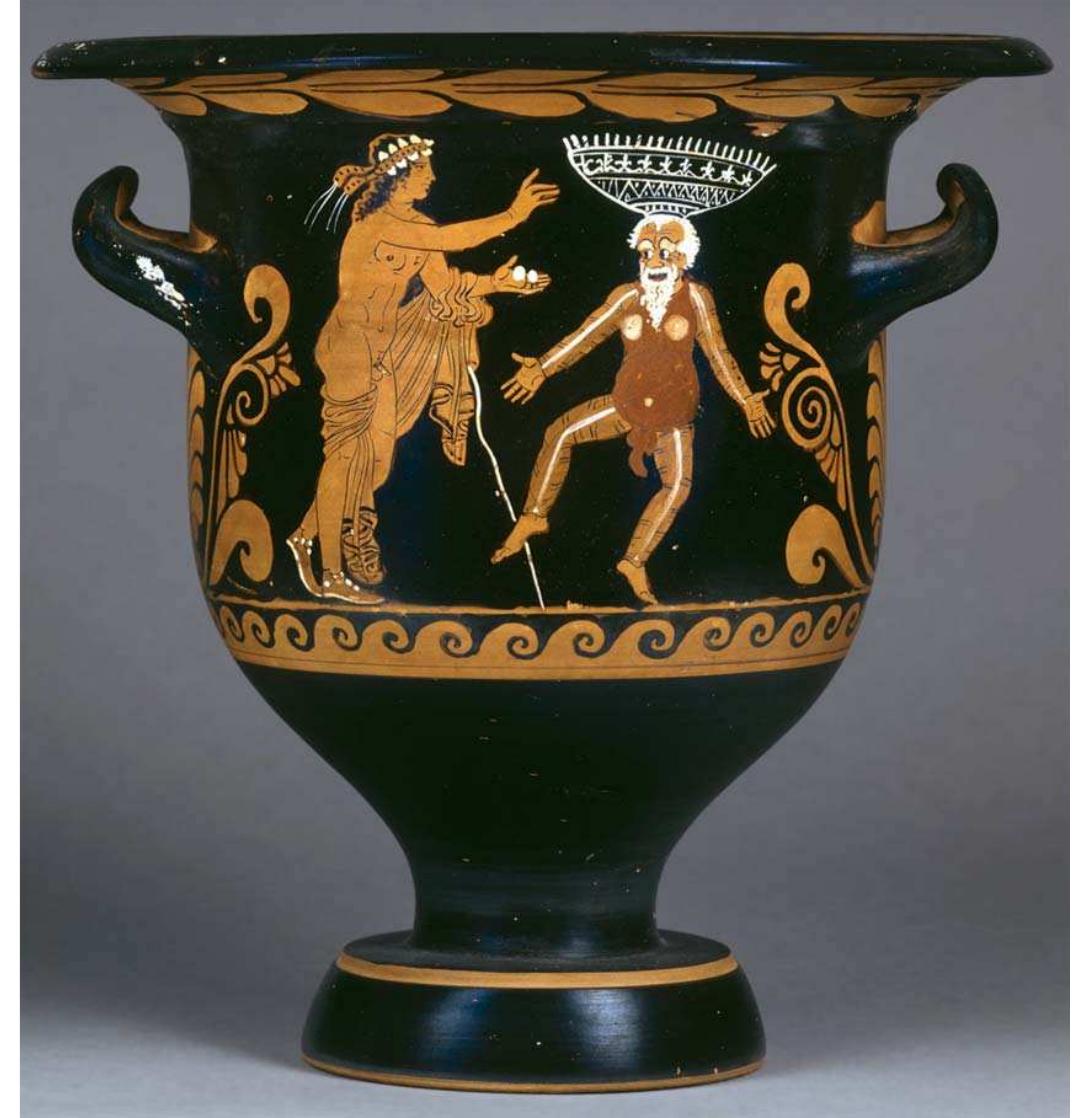 23 paestan bell krater showing dionysos and a comic actor
