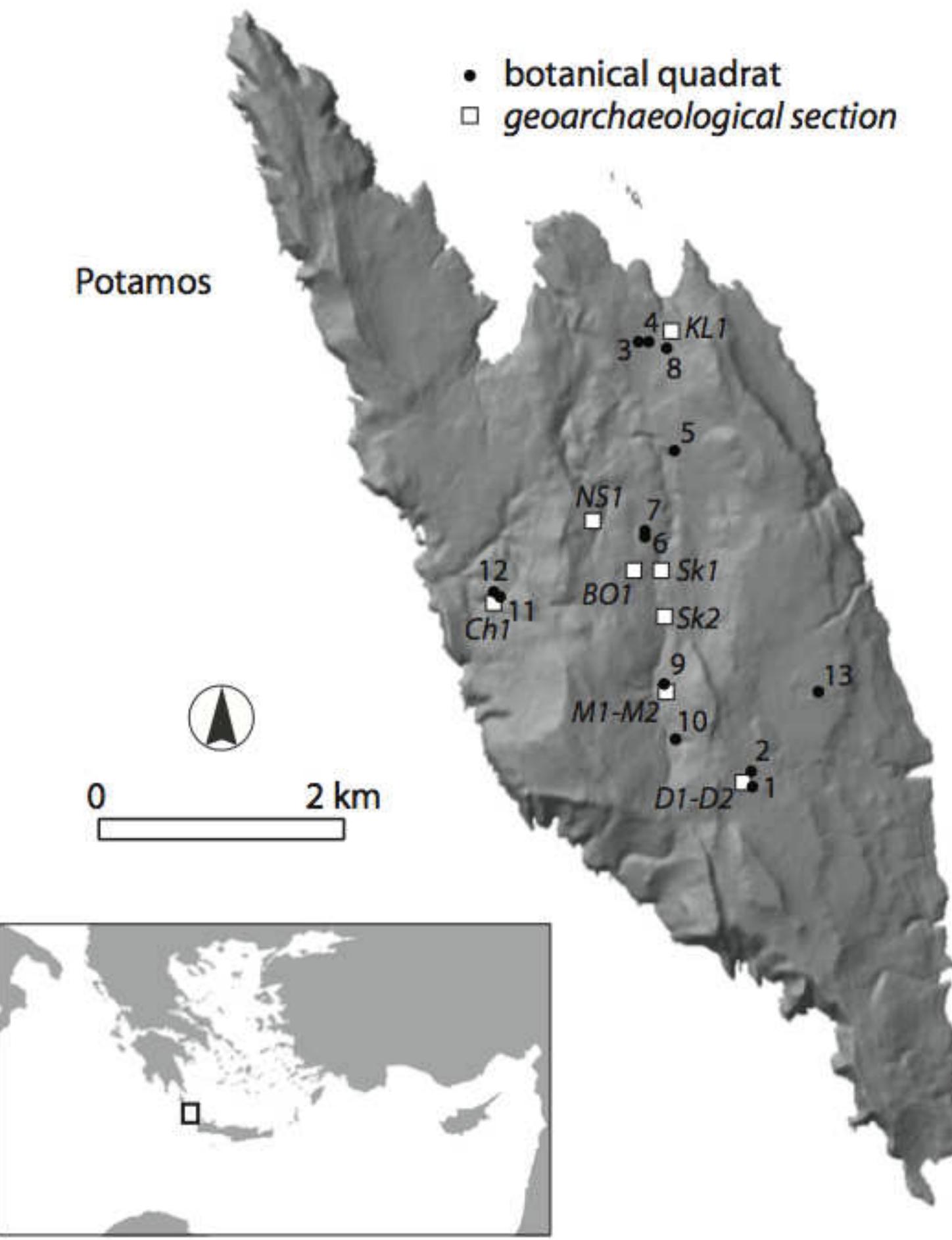 A map of antikythera showing the geoarchaeological