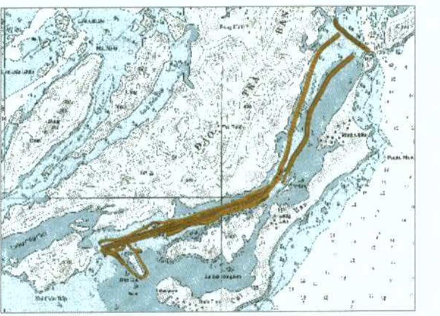 map showing the side-scan survey area along the mang river
