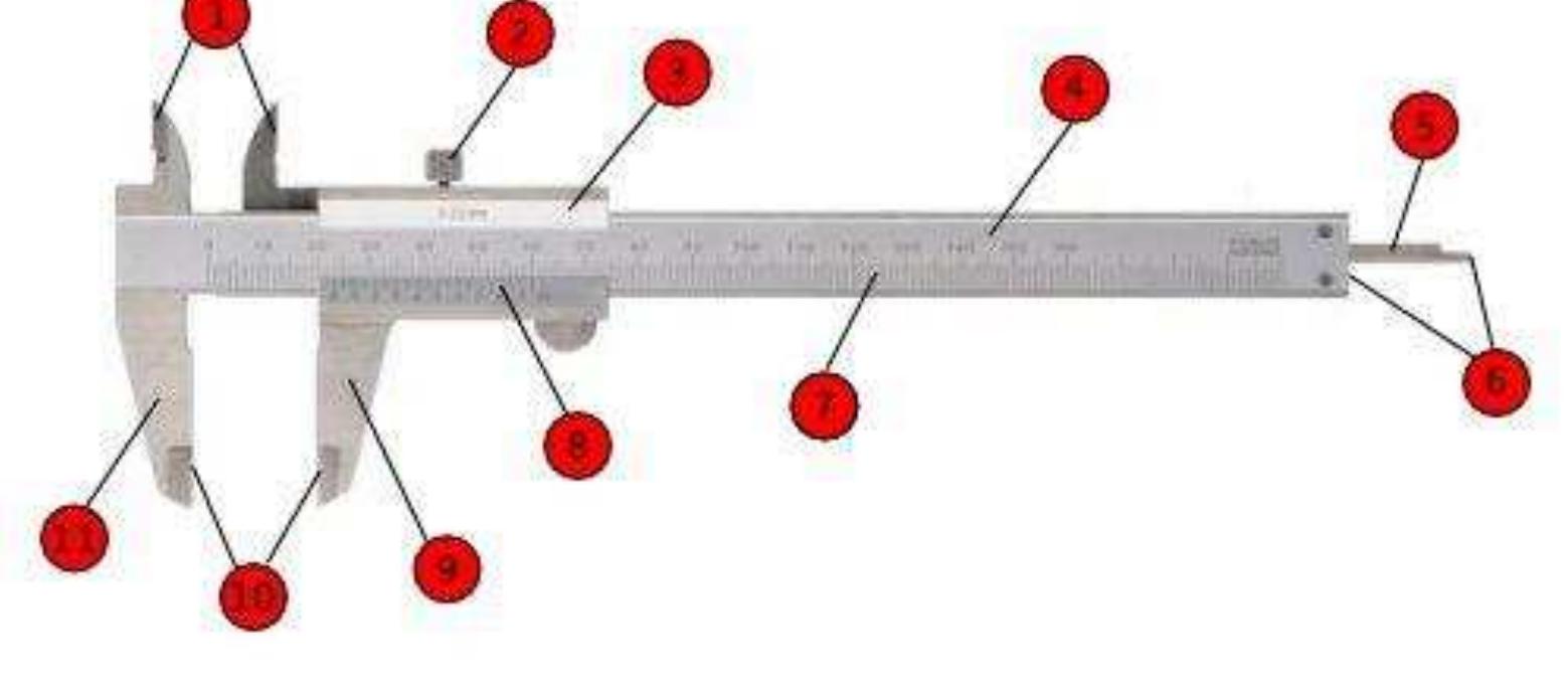 The rail (4) allows sliding to occur on the main scale (7)