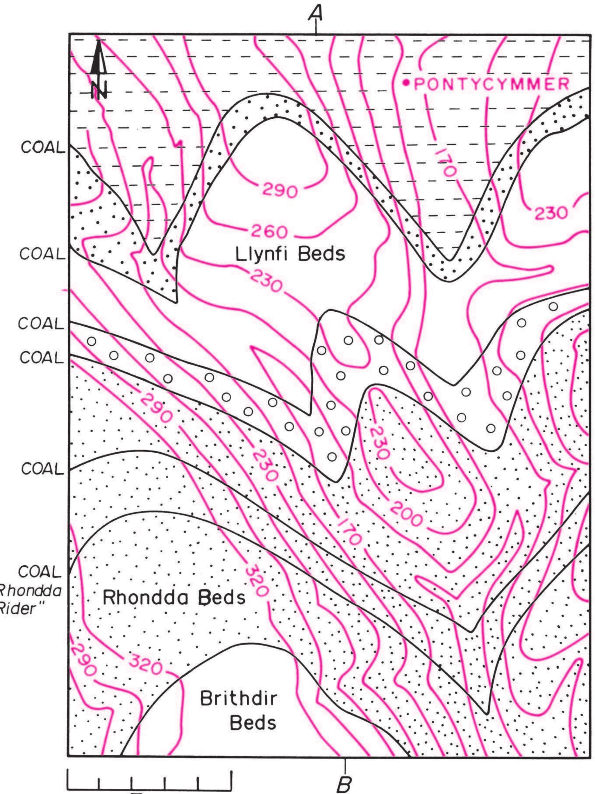 Draw a cross-section of the map between points a and b.