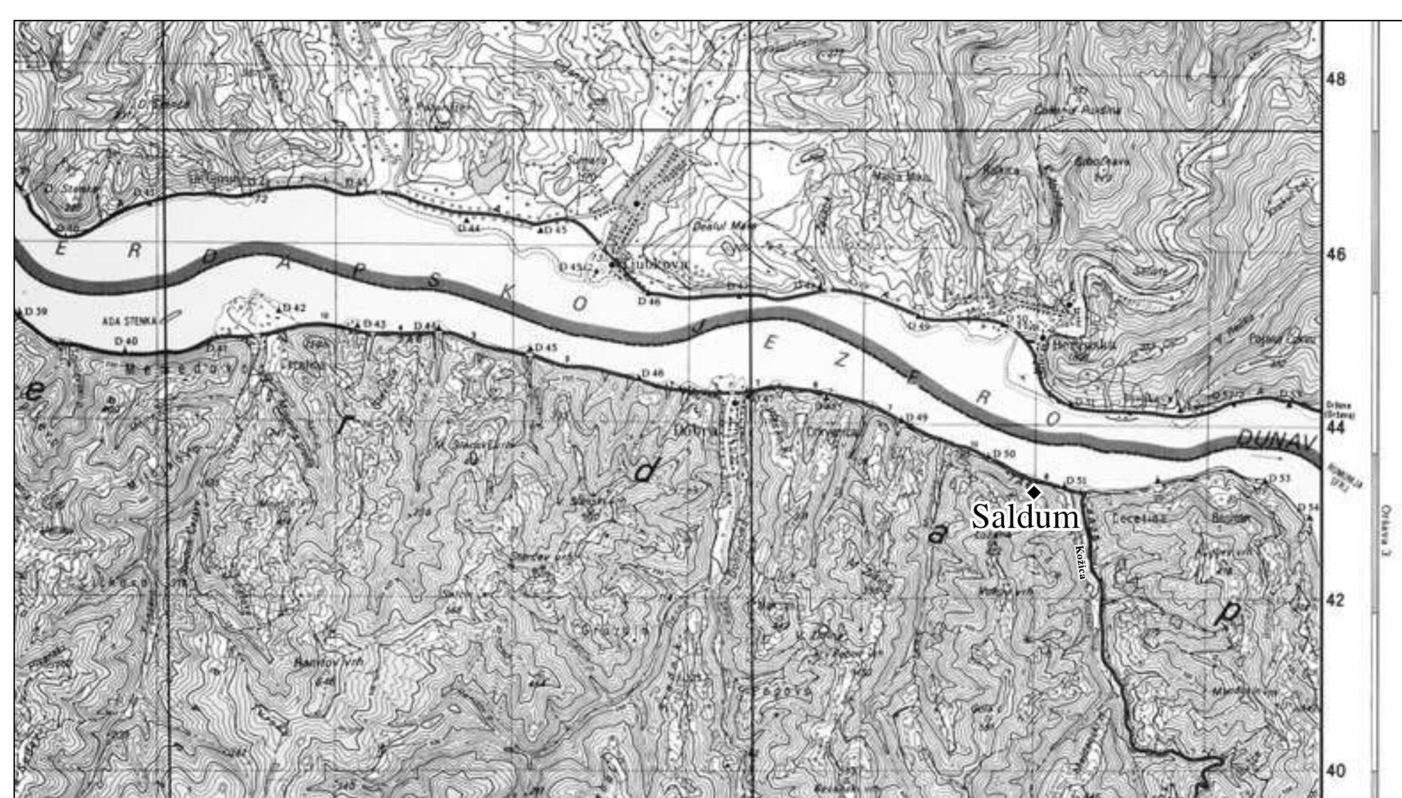 Section of the danube by the djerdap lake and position of