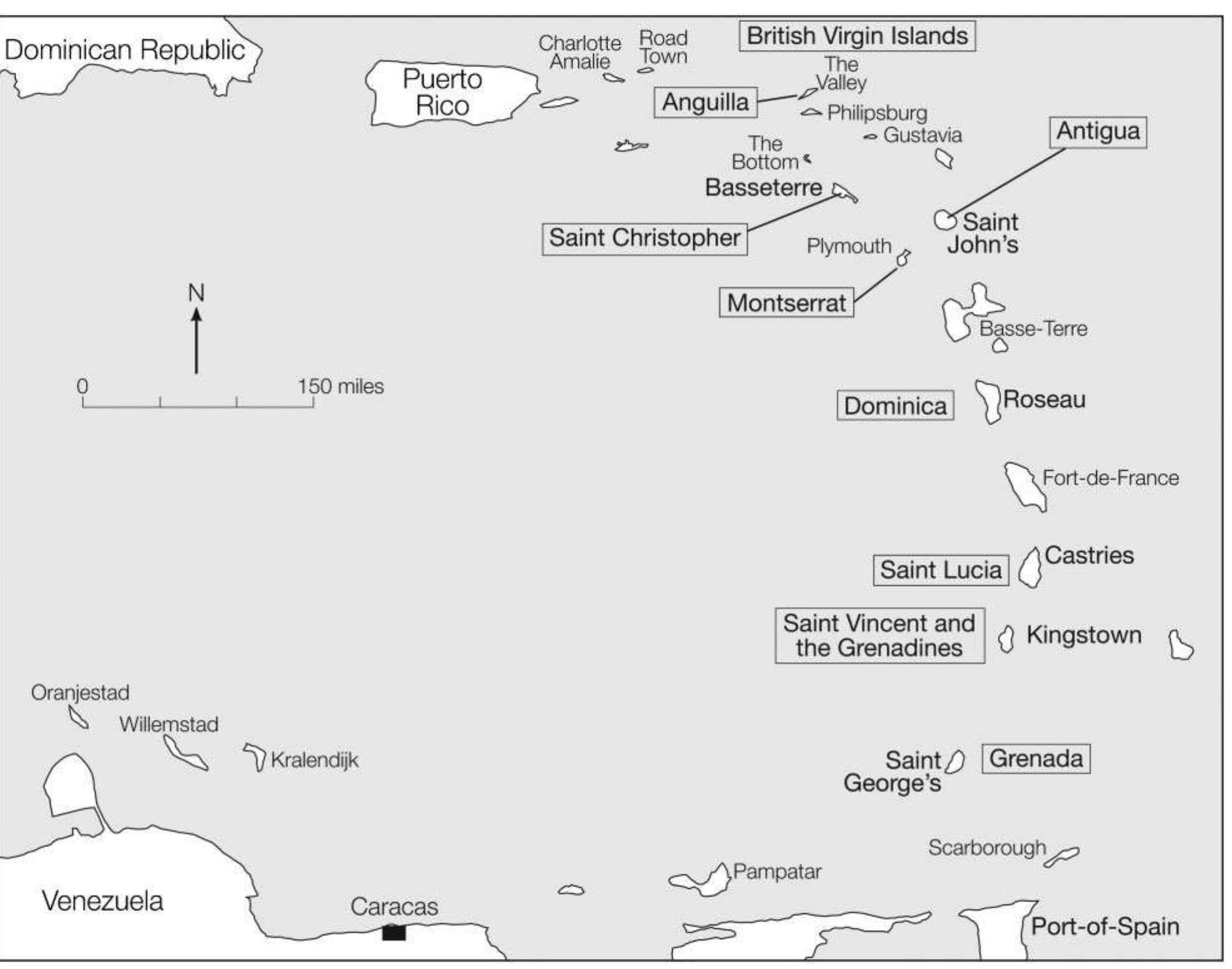 Map of the lesser antilles, showing the organization of