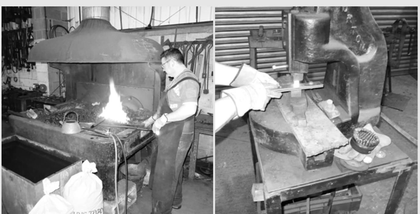 -5: traditional forge heating the wrought-iron rivets (left)