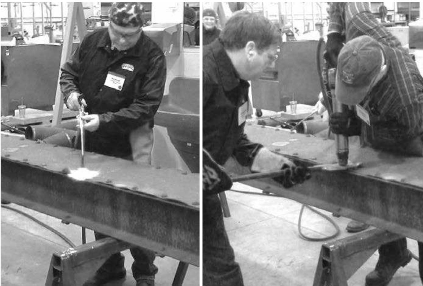 -3: the buckled ply between two adjoining rivets is heated