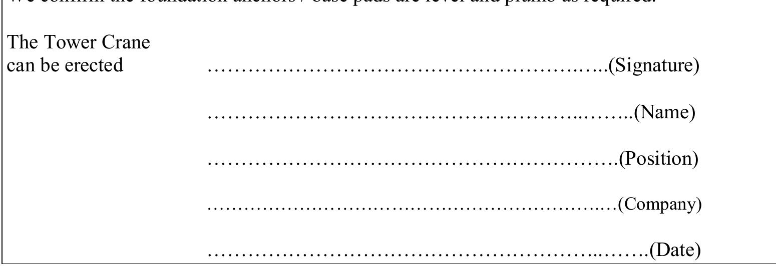 Example of a foundation completion certificate