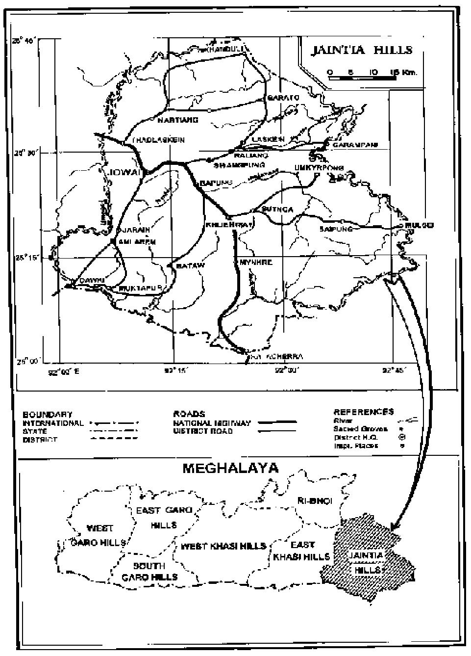Location of jaintia hills districts in meghalaya