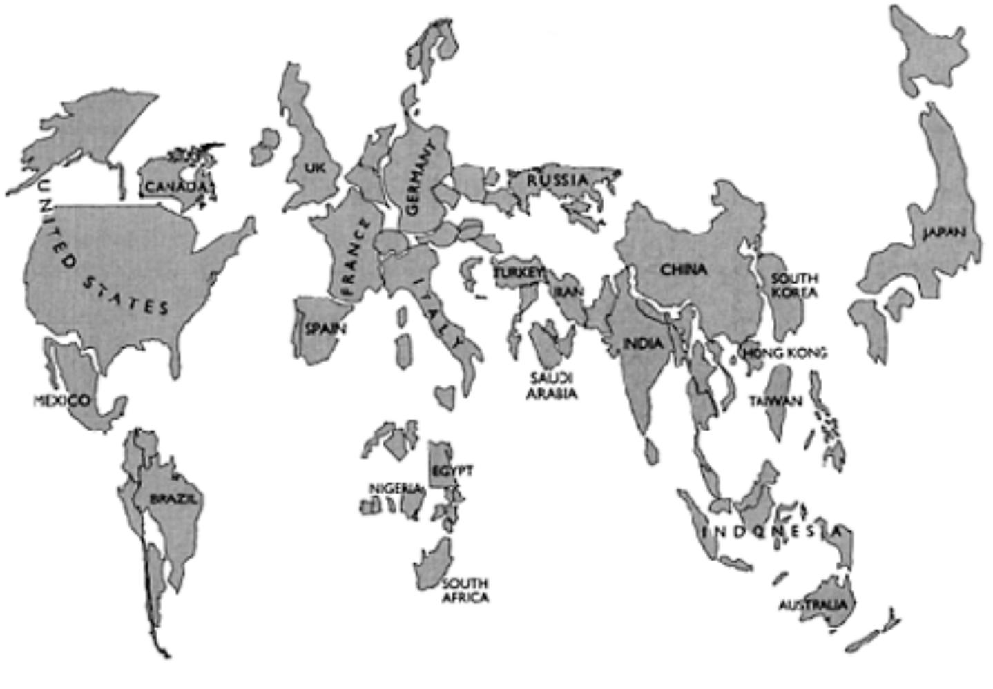 10 world map showing gdp in a range of countries (1997)