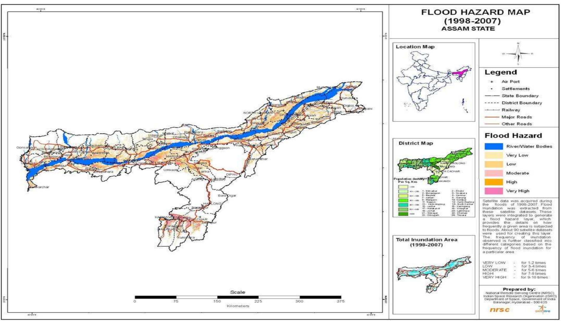 Assam flood hazard atlas map (1998-2007) (isro, 2011) ee ee