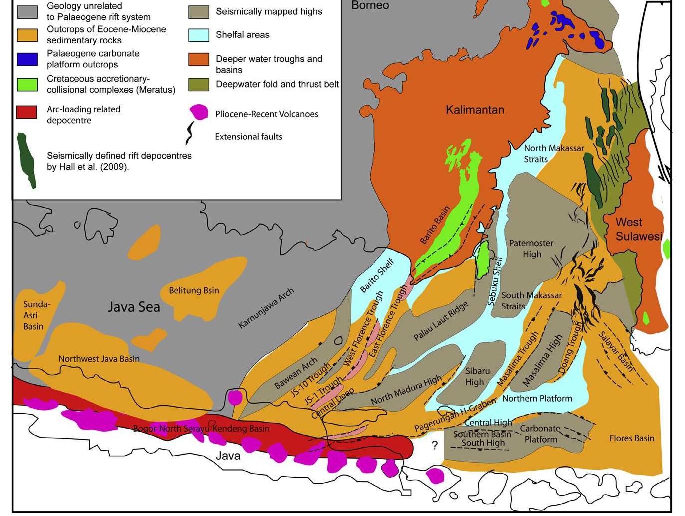 Structural map of the major ridges and basins of south