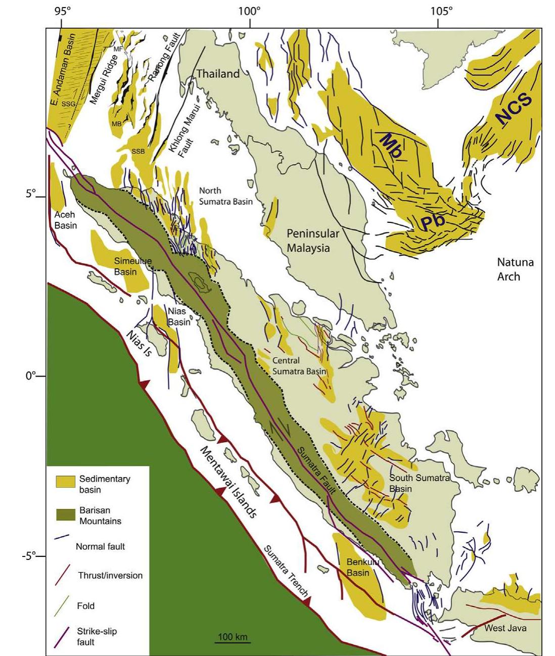 Structural map of the major basins of the sumatra region.