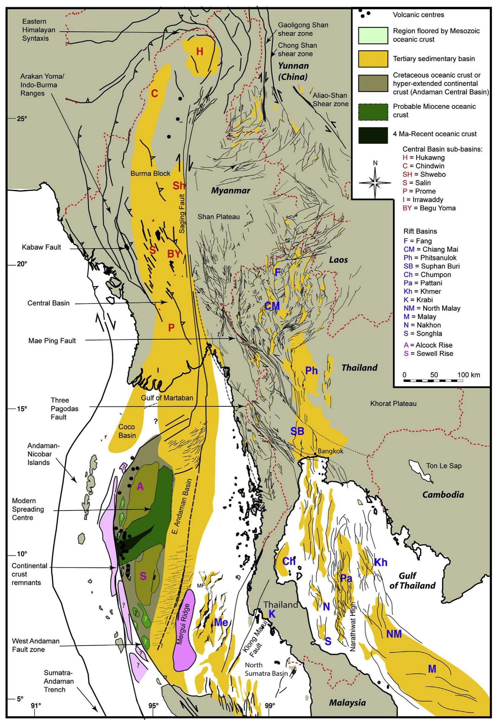 Structural map of the major basins and ridges of the