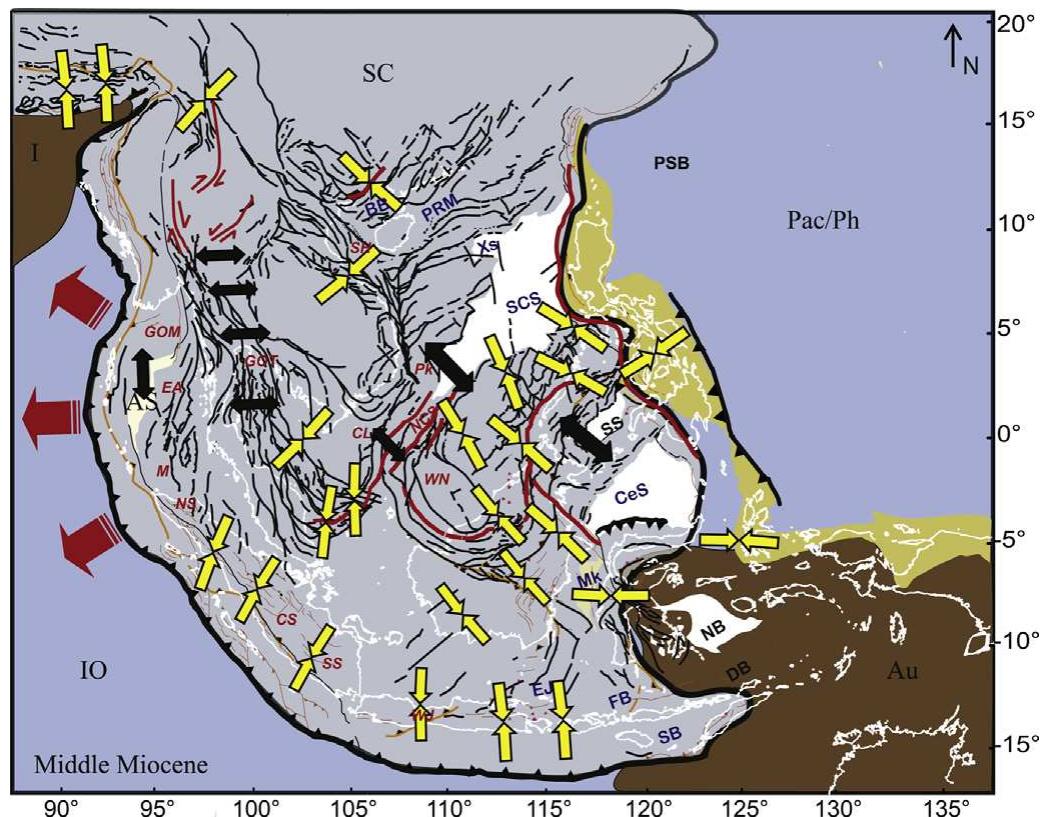 Map of the sundaland by the middle miocene. extension