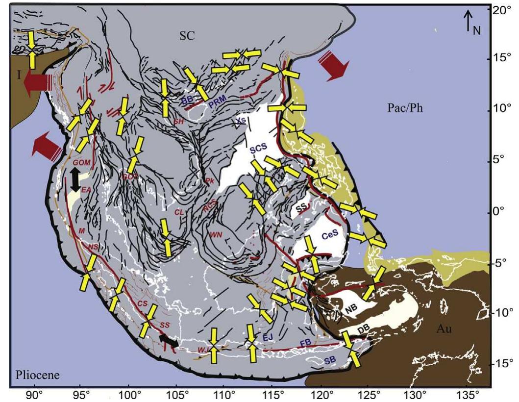 Map of the sundaland by the pliocene. compression is