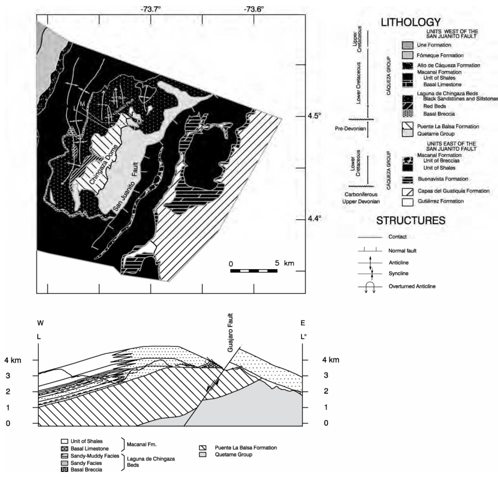 (a) geological map of the chingaza dome showing different