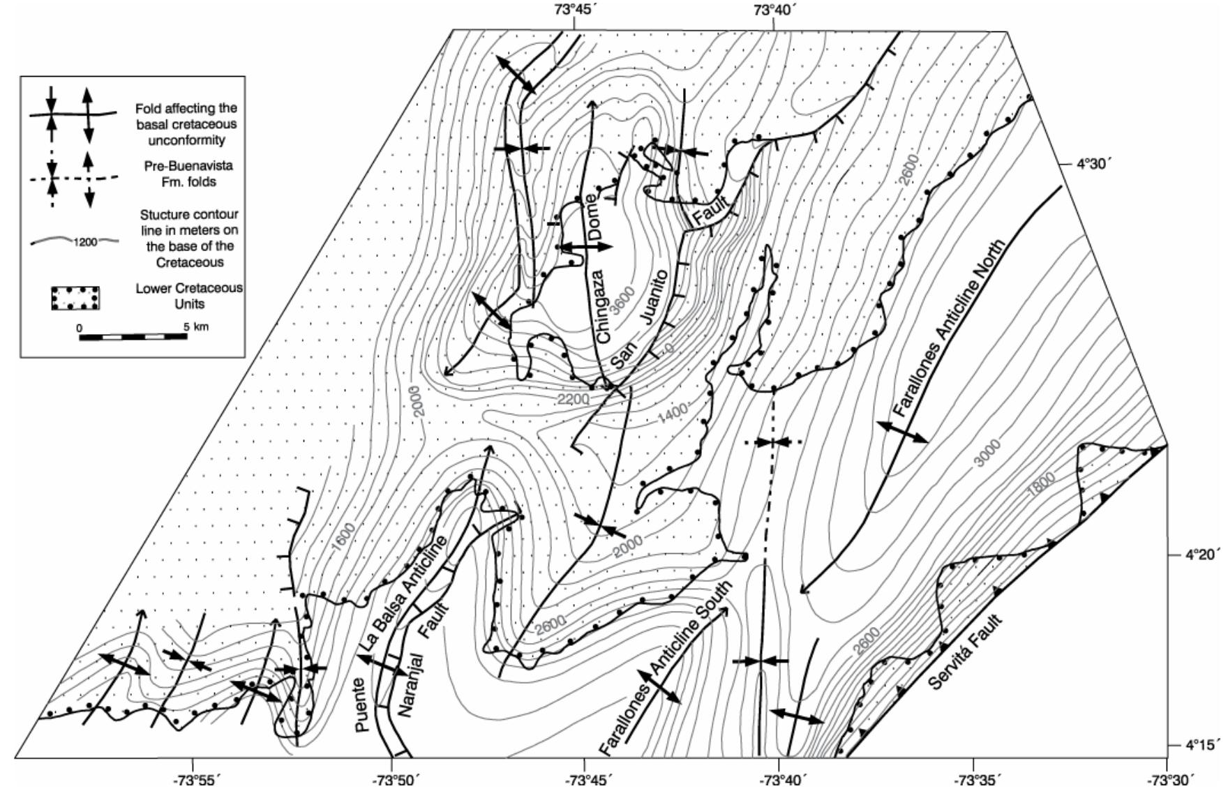 Structure contour map of the chingaza dome, puente la balsa