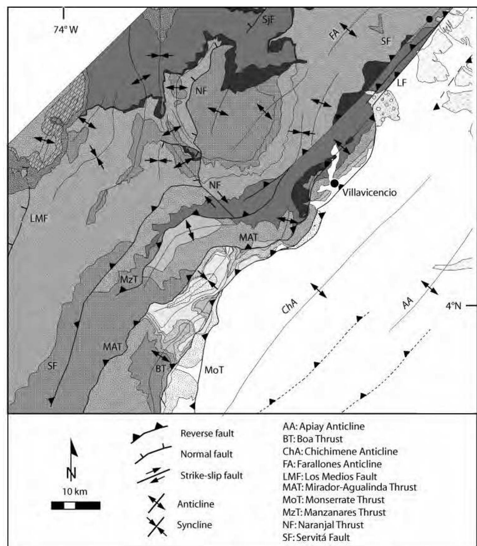 Geological map of the southernmost part of the study area.