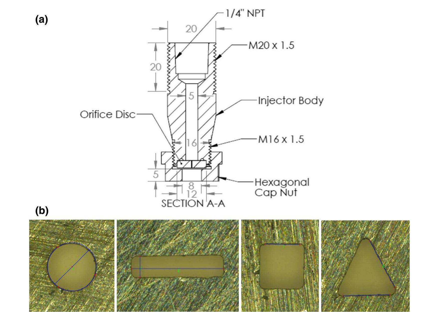 Experimental setup of nozzles: a drawing of nozzle assembly;