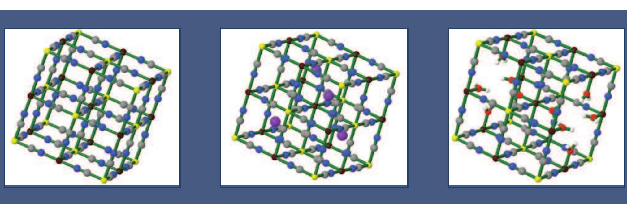 At left, simple cubic lattice of prussian blue. fe!' yellow;