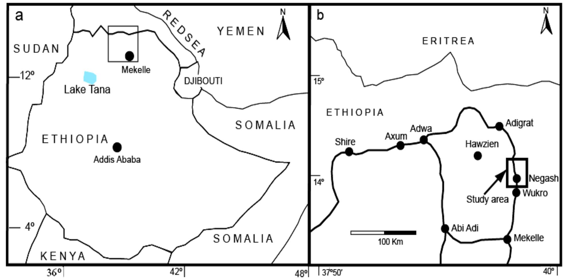 Location map of the study area: a) map of northeastern