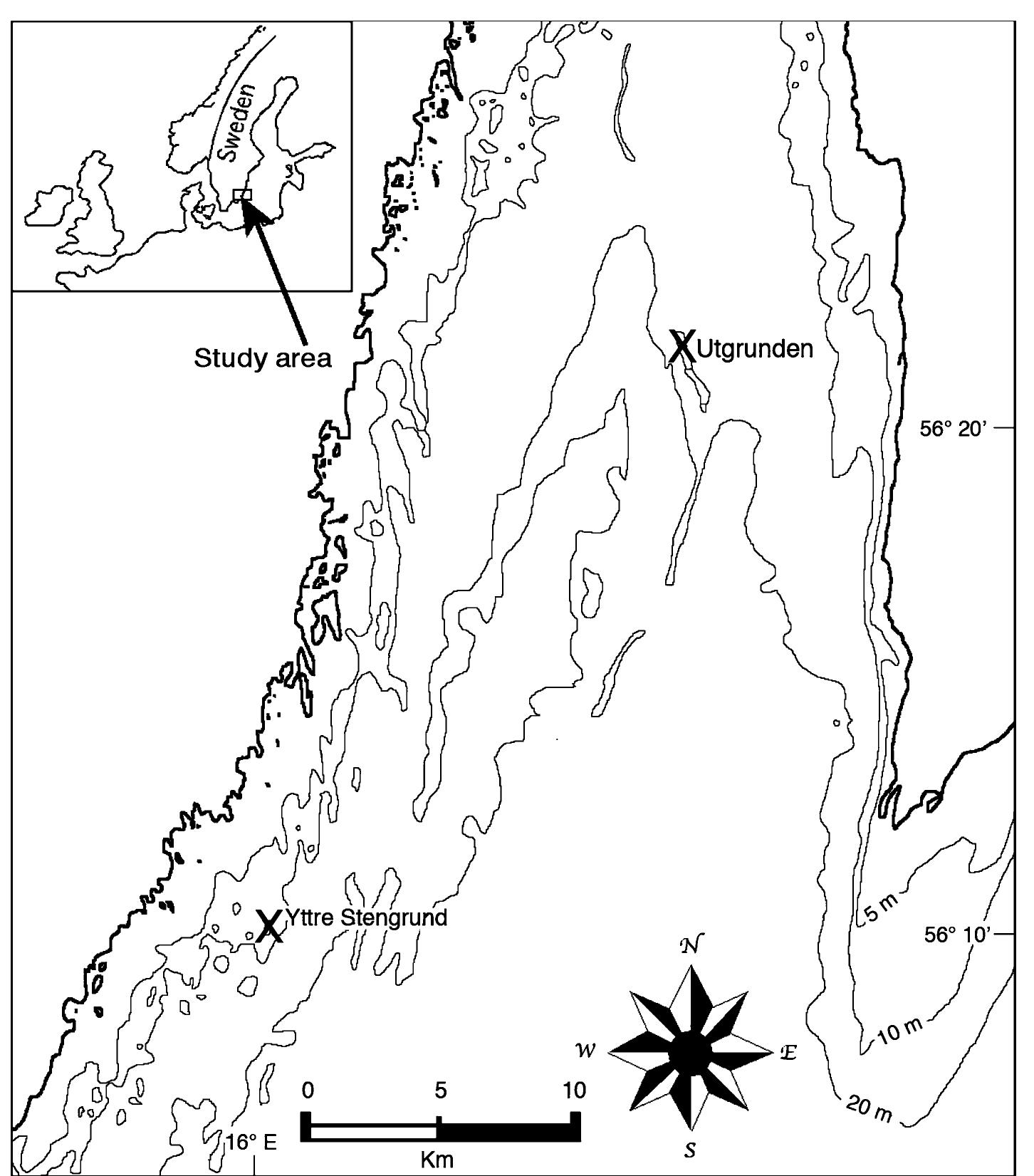 Map of the two study areas in the southern strait of kalmar,