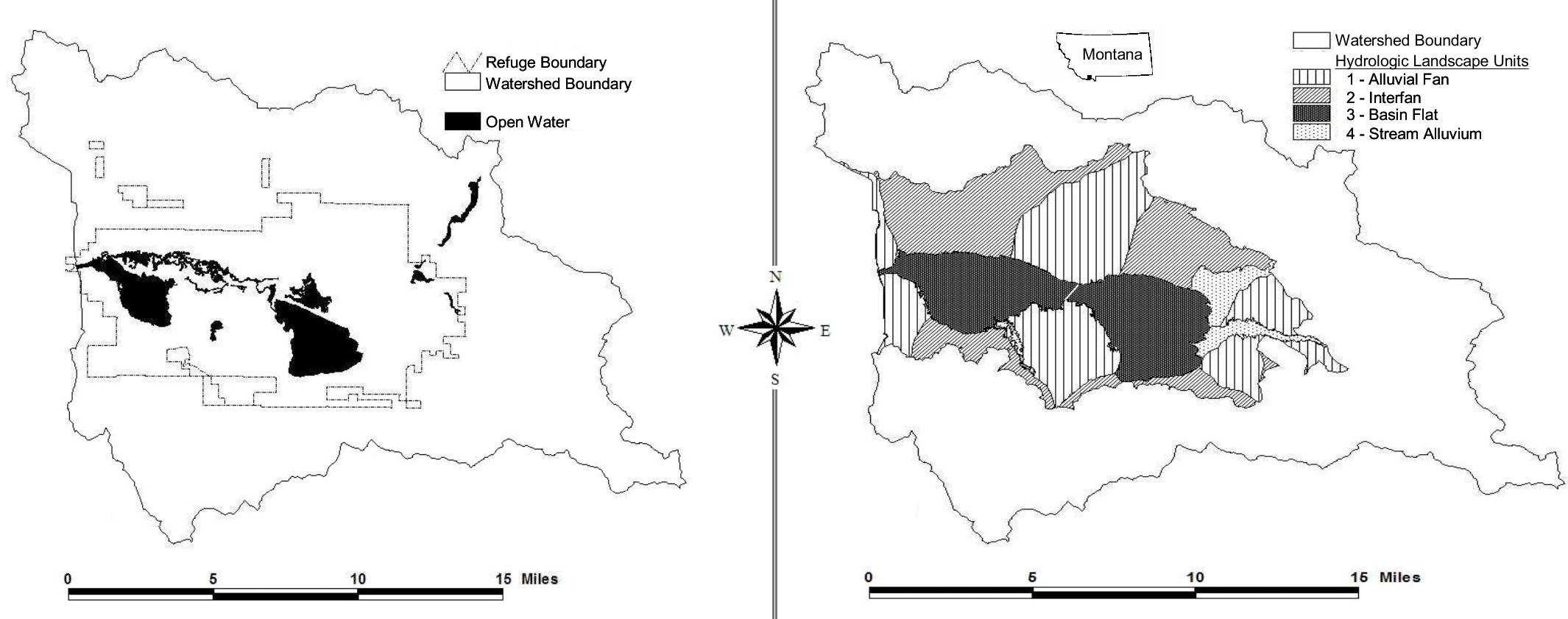 Left, location map for red rock lakes nwr. right, map of
