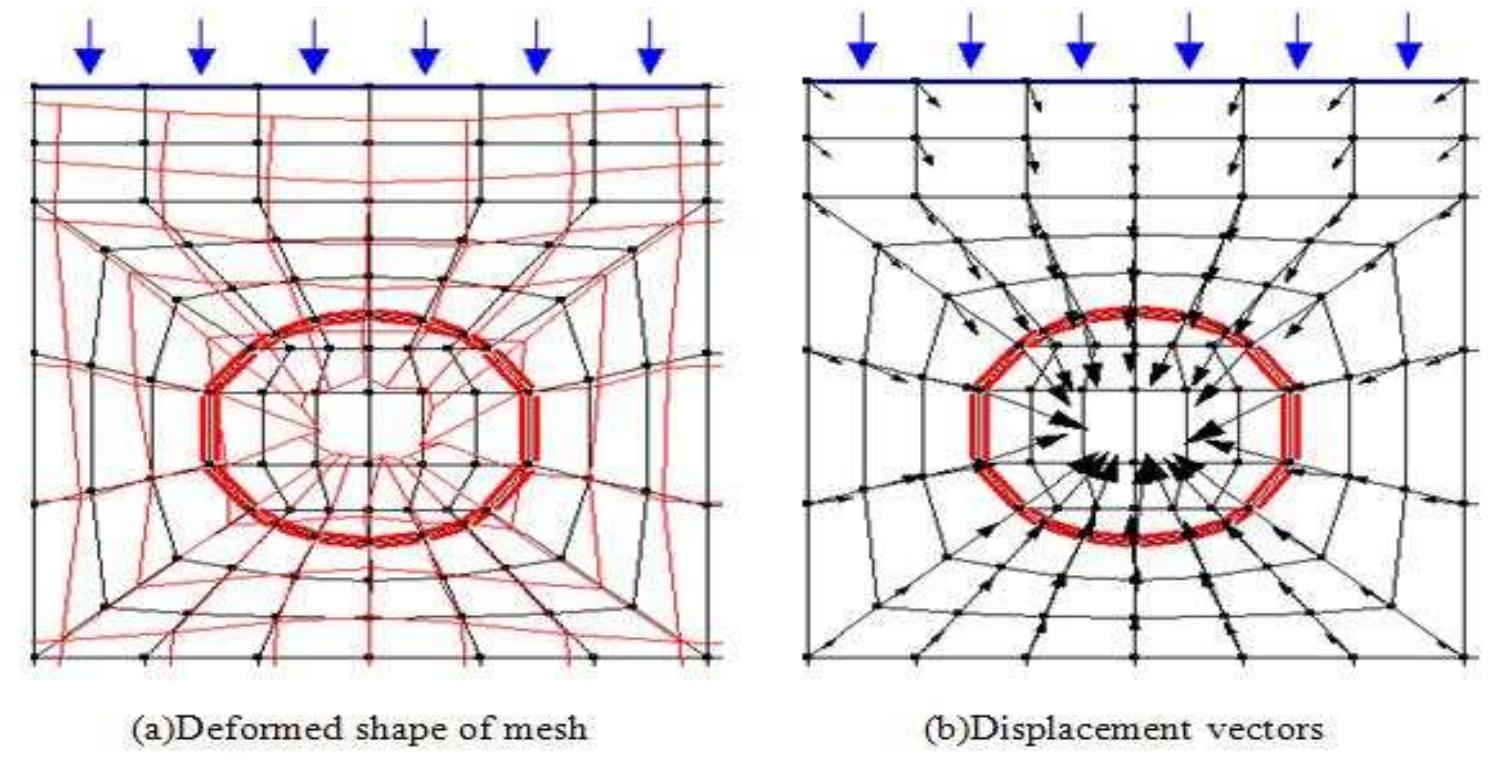 (8) deformed shape of mesh and displacement vectors due to