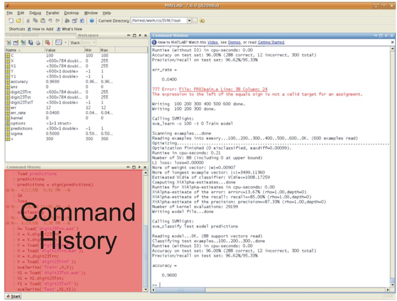 History list can also be accessed from the command window