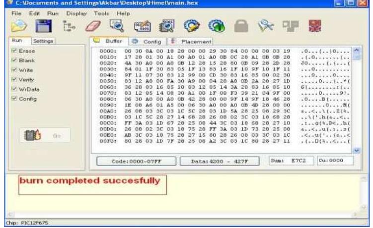 Burning the microcontroller by entering the program code