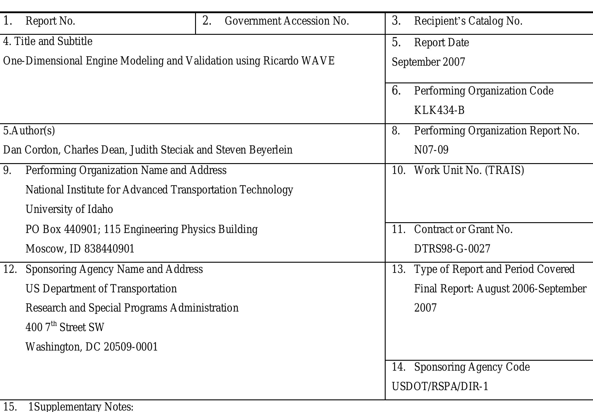 Table 1 - ONE-DIMENSIONAL ENGINE MODELING AND VALIDATION