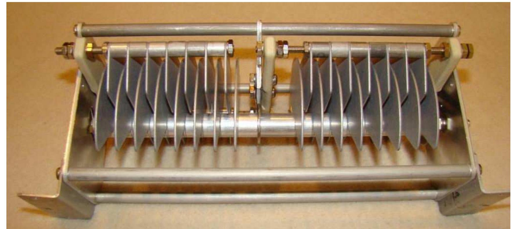 Large wide spaced split-stator style air variable capacitor