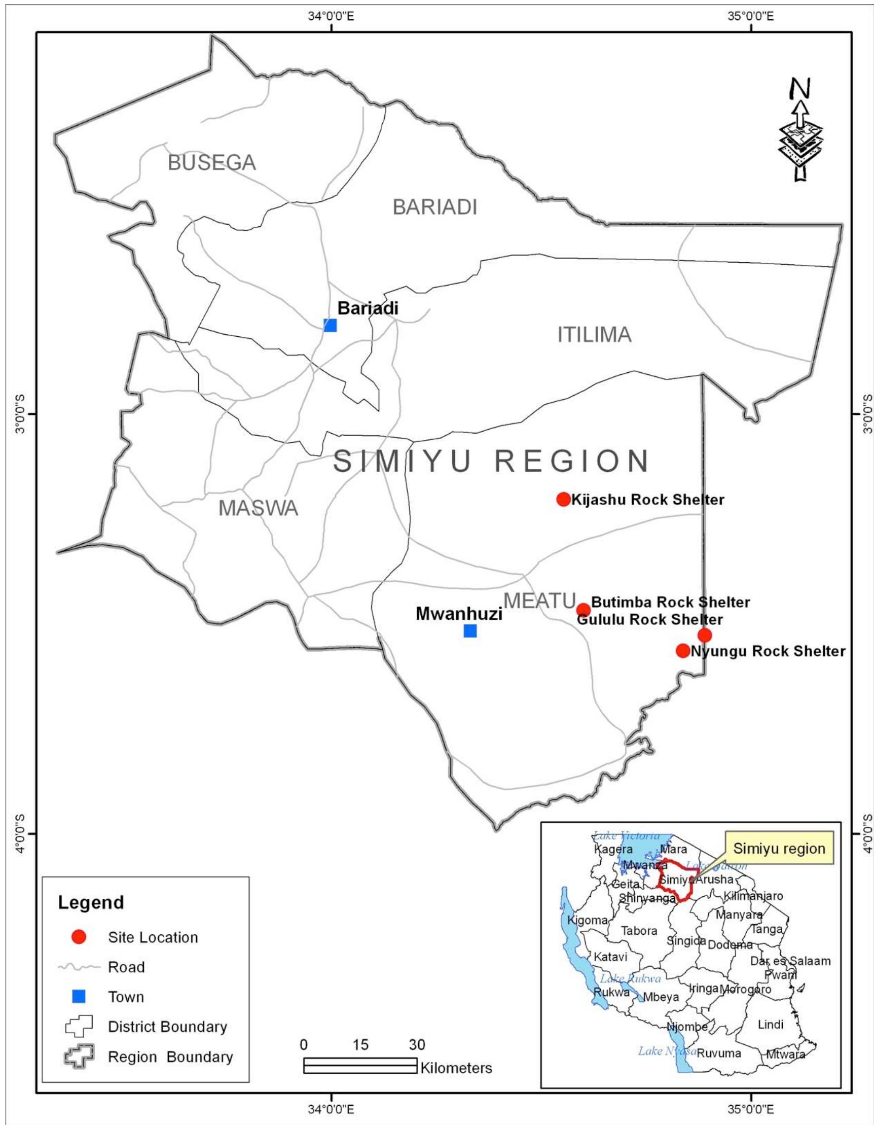 A locational map showing simiyu region and its