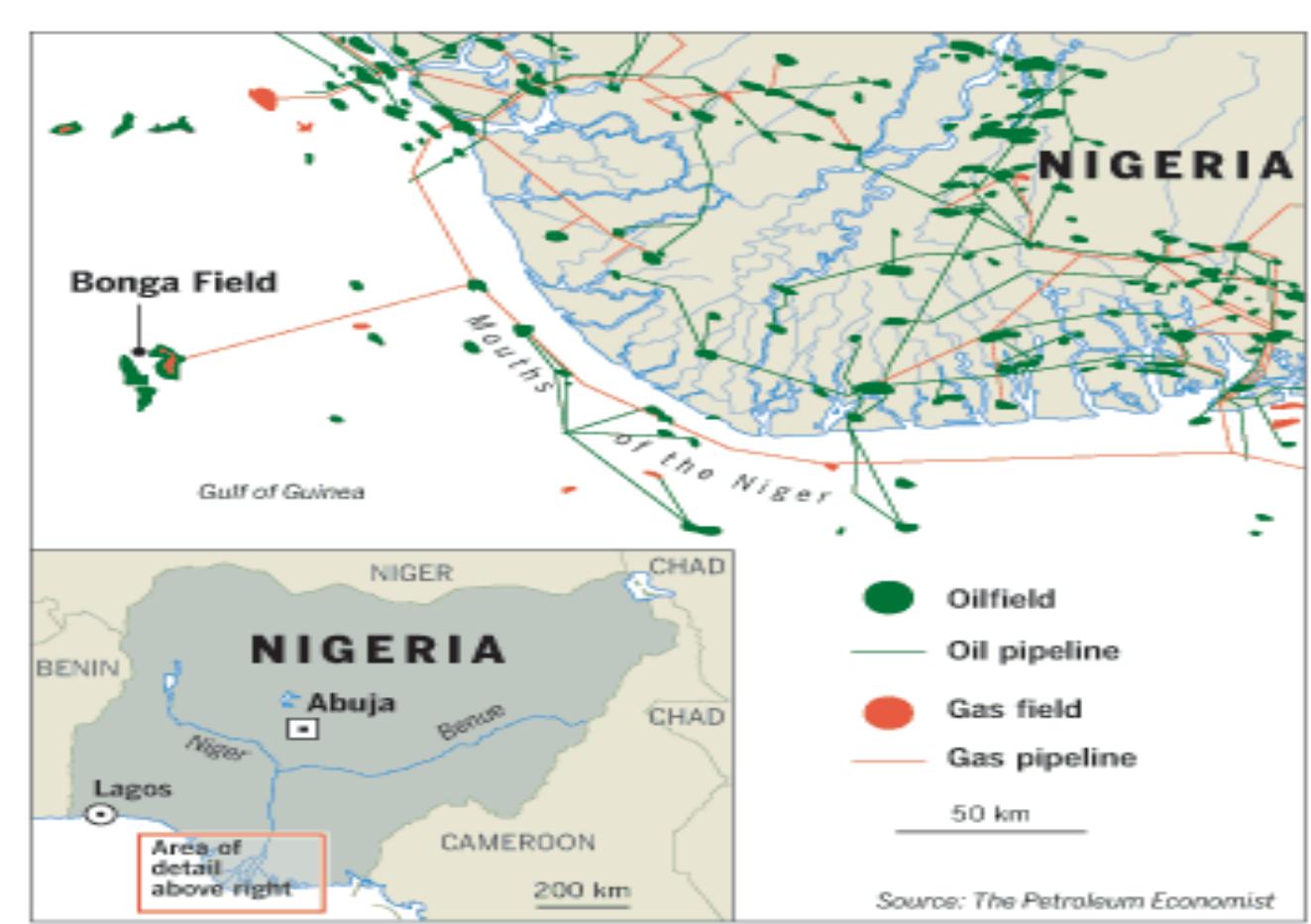 Appendix (1): showing map of nigeria’s bonga oil field and