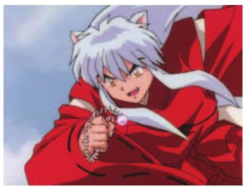 Inuyasha holding the shikon jewel, as he appears in the tv