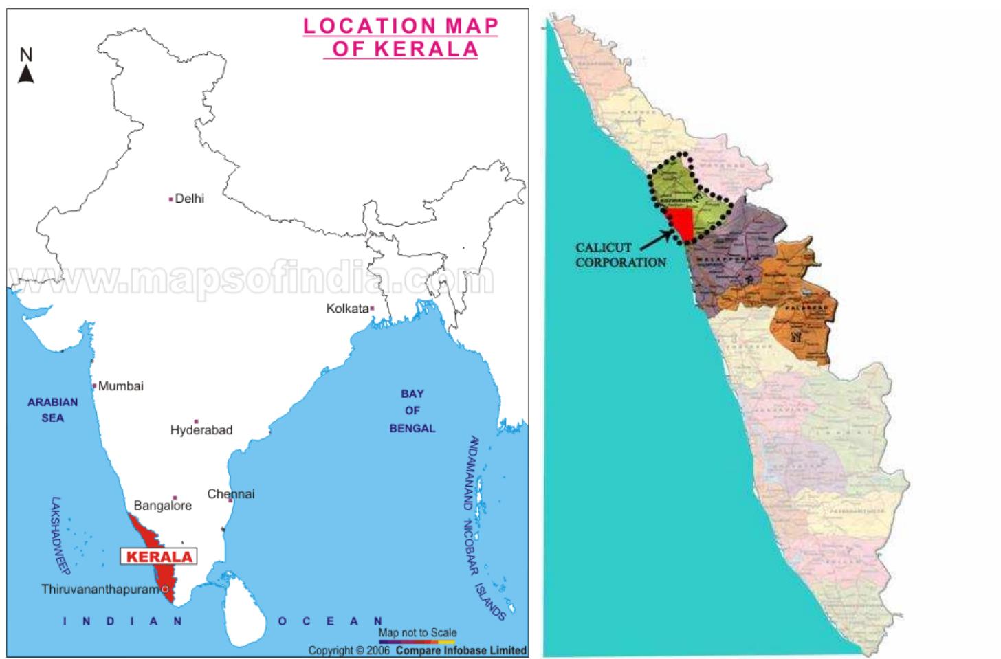 Location map of kerala between 50 cms and 300 cms. the