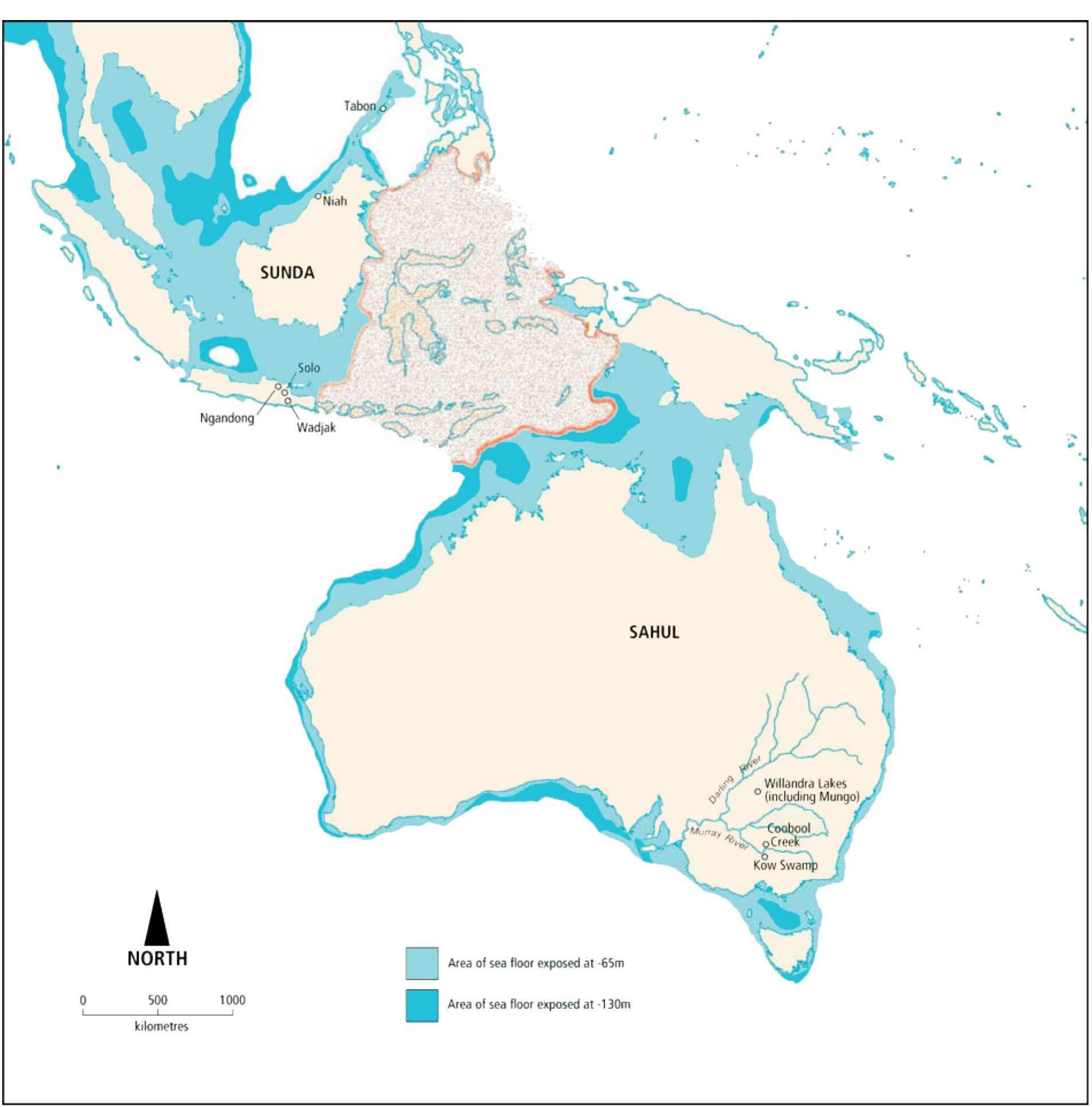 The pleistocene extent of sahul and sunda, with the