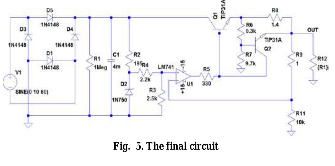 The fold-back limiting resistors are r7 = 9.7q and r6