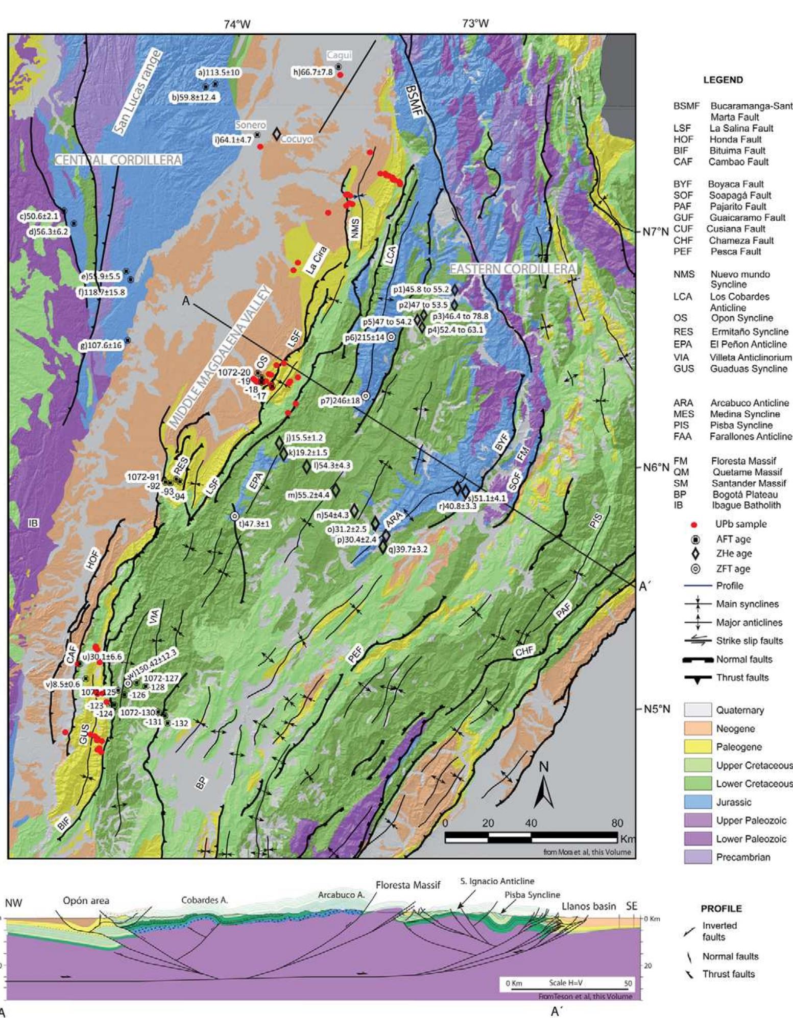 Detailed geological map of the middle magdalena valley basin