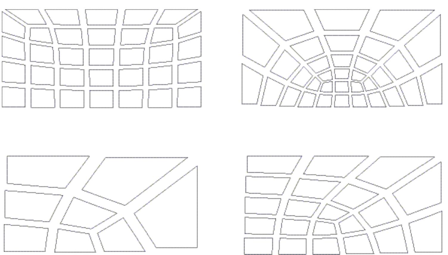 23 examples of transition mapped quadrilateral meshes to
