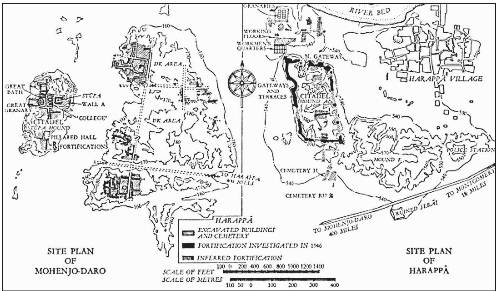 Site plans of mohenjodaro and harappa. functional attributes