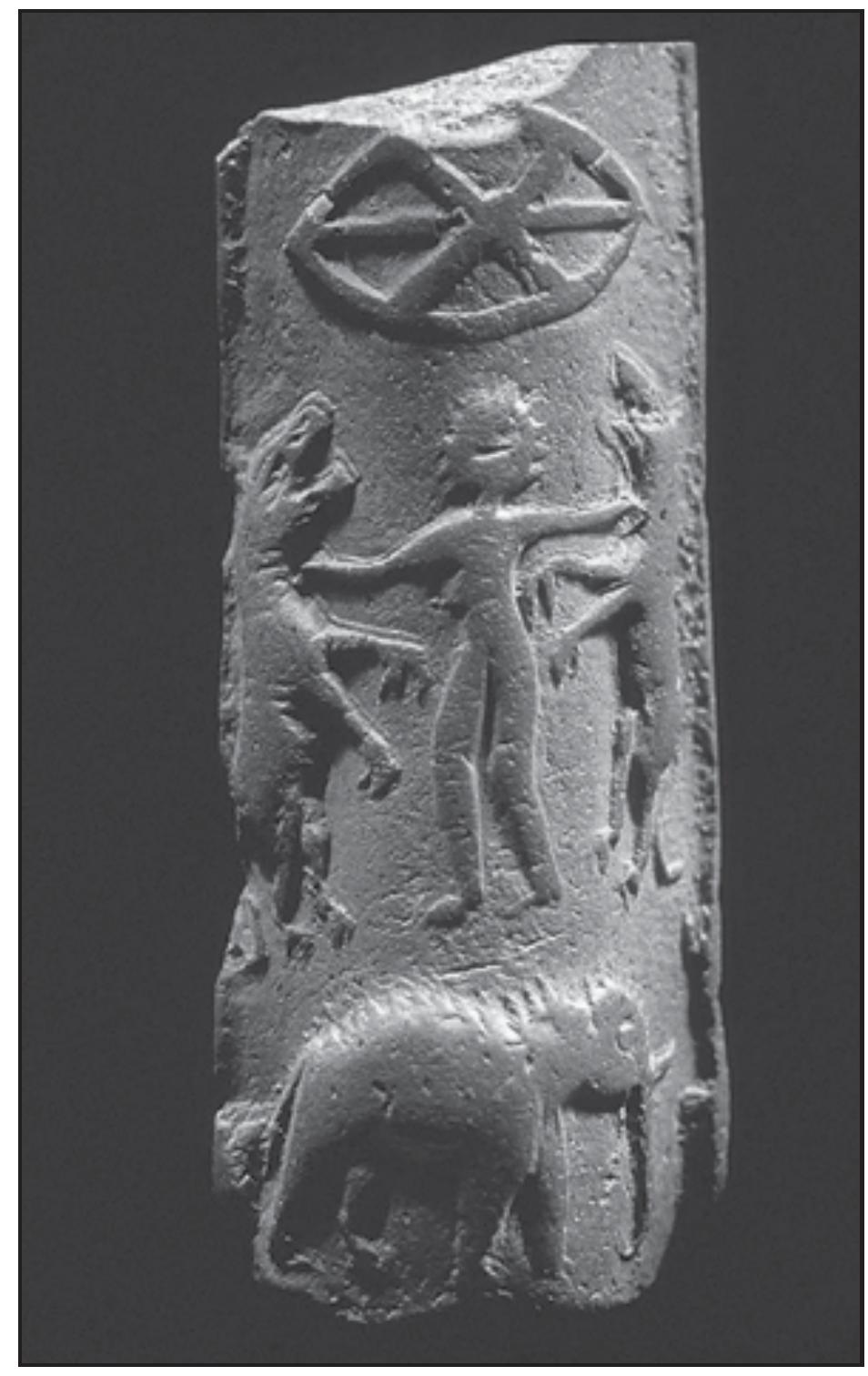 Plano-convex moulded tablet: a female deity bathing two