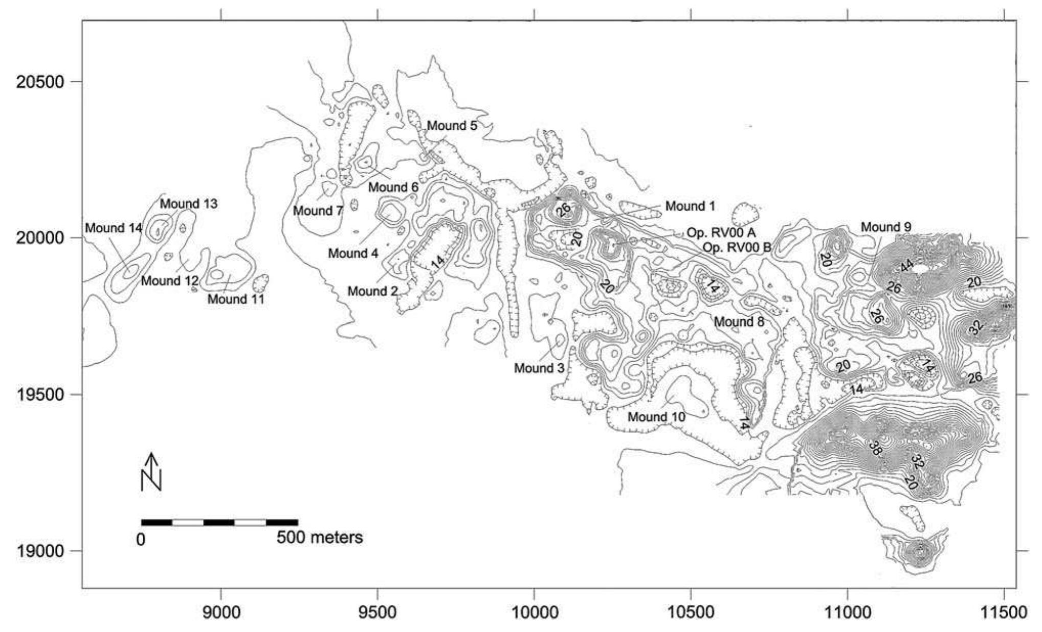 Plan of rio viejo showing locations of the acropolis and